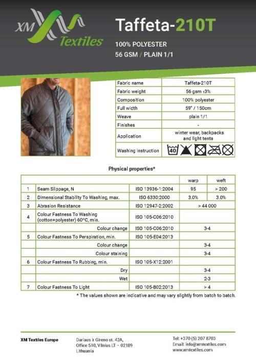 TAFFETA-210T - POLYESTER FABRICS - Fabrics for Workwear