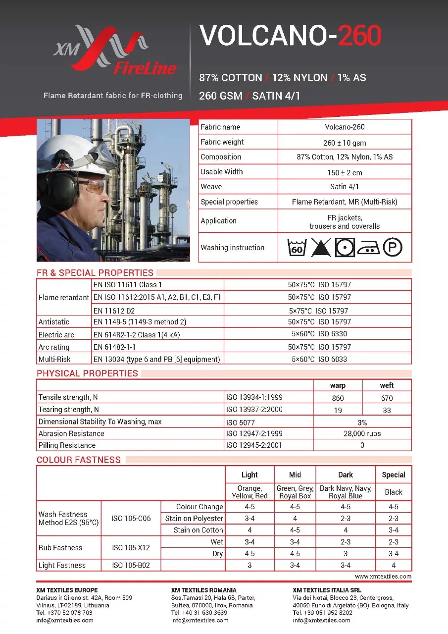 Storm-275: Technical datasheet | XM Textiles - Tkaniny pro pracovní oděvy