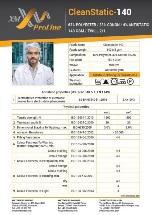 CLEANSTATIC-140 - ESD fabrics for cleanrooms | XM Textiles - Fabrics ...